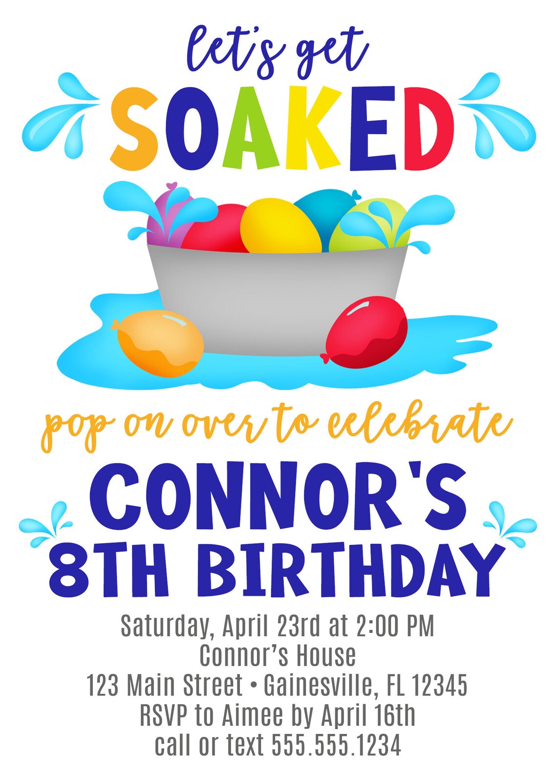 Water Balloon Birthday Party Invitation Water Balloon Party | Etsy