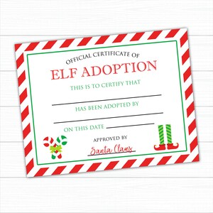 PRINTABLE Elf Adoption Certificate, Instant Download Elf Adoption ...