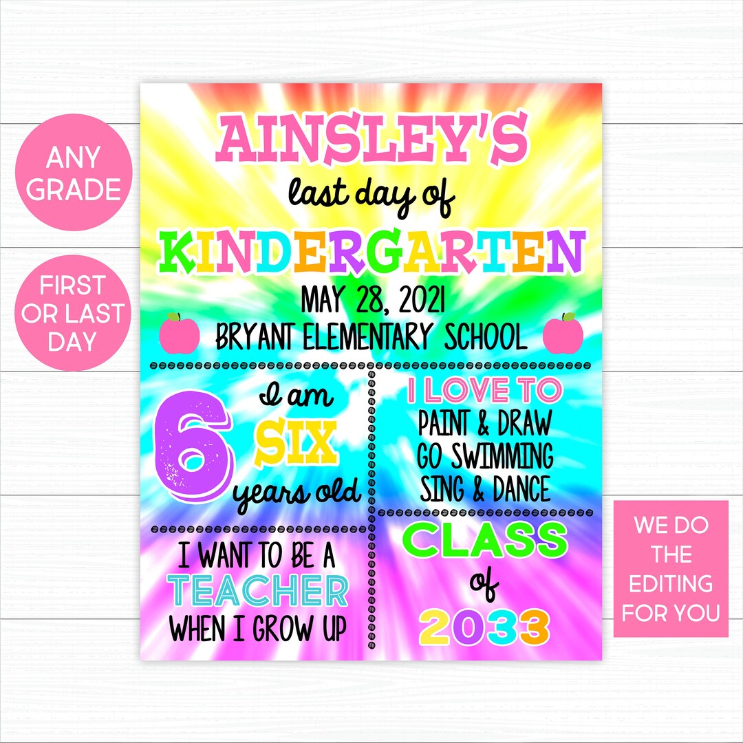 Last Day of School Sign PRINTABLE, Tie Dye Last Day of School Sign, Tie ...