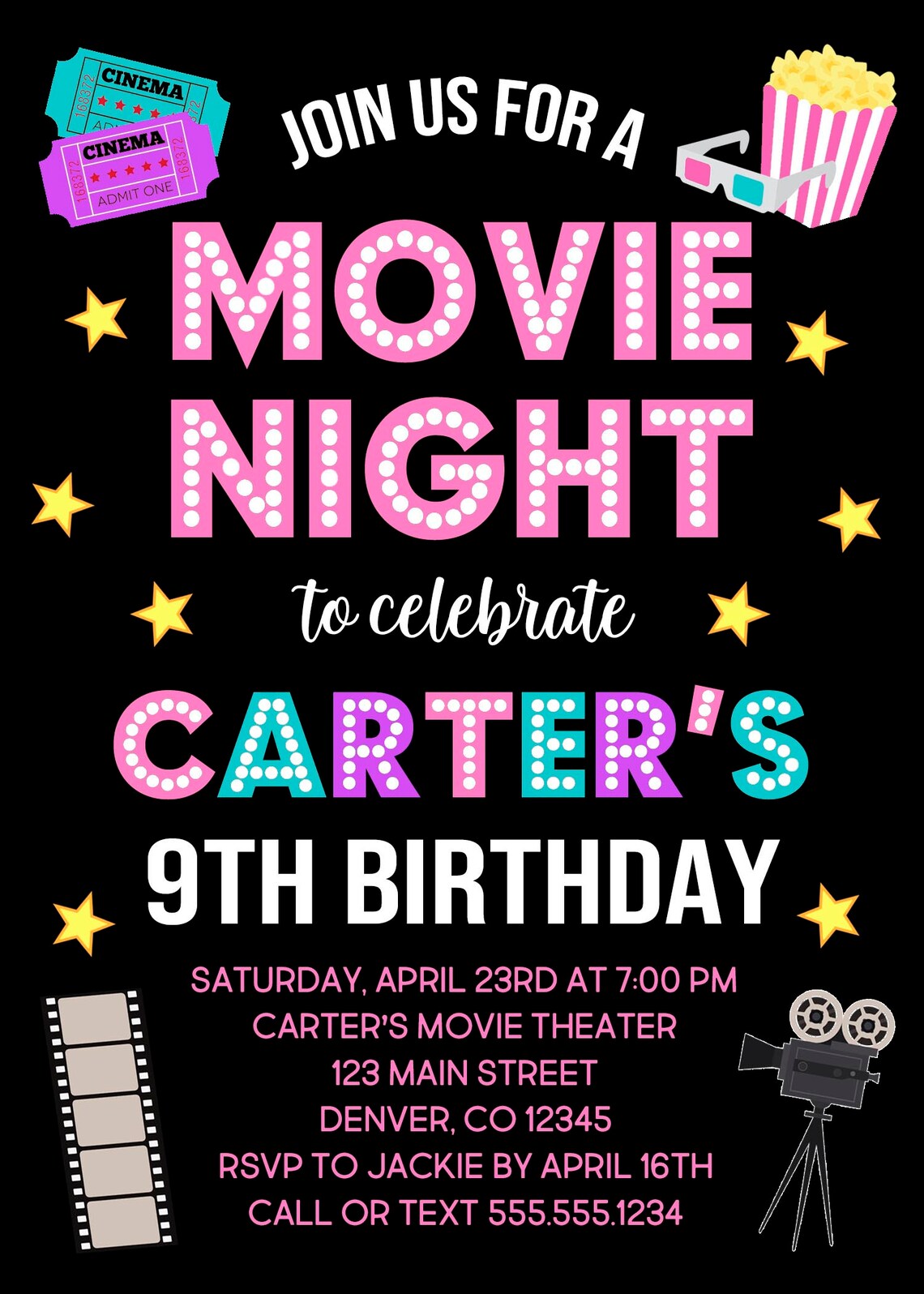 Movie Birthday Party Invitation Movie Birthday Invitation. | Etsy