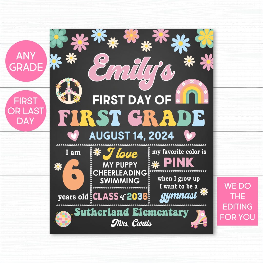 First Day of School Sign, Girl First Day of School Sign, Groovy Back to ...