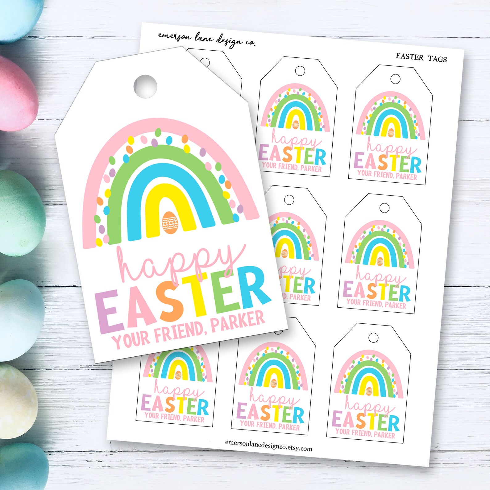 Easter Tags, Printable Easter Tags, Rainbow Easter Tags, Rainbow Bunny ...