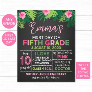 First Day of School Sign, Girl First Day of School Sign, Tropical Back ...