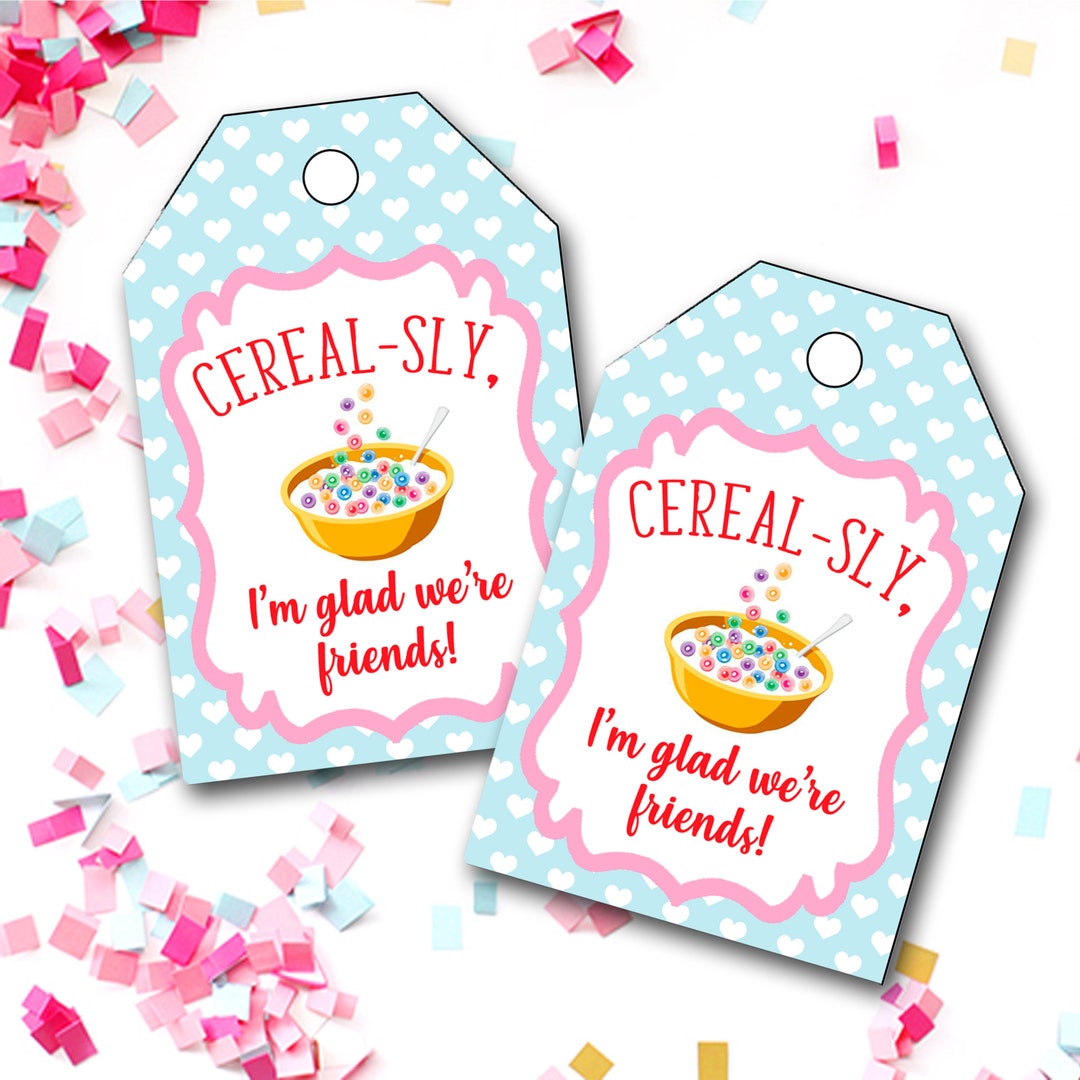Cereal Valentine's Day Tag, Cereal Valentine's Tag, Cereal-sly ...