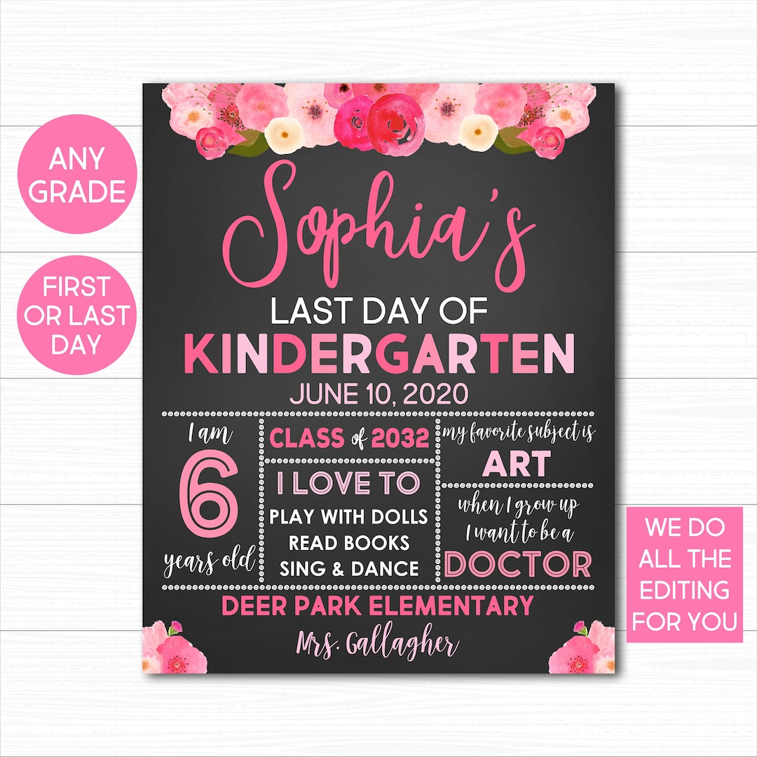 Last Day of School Sign PRINTABLE, Girl Last Day of School Sign, Last ...