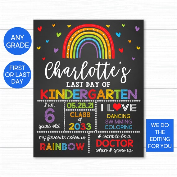 Last Day of School Sign PRINTABLE Rainbow Last Day of School | Etsy