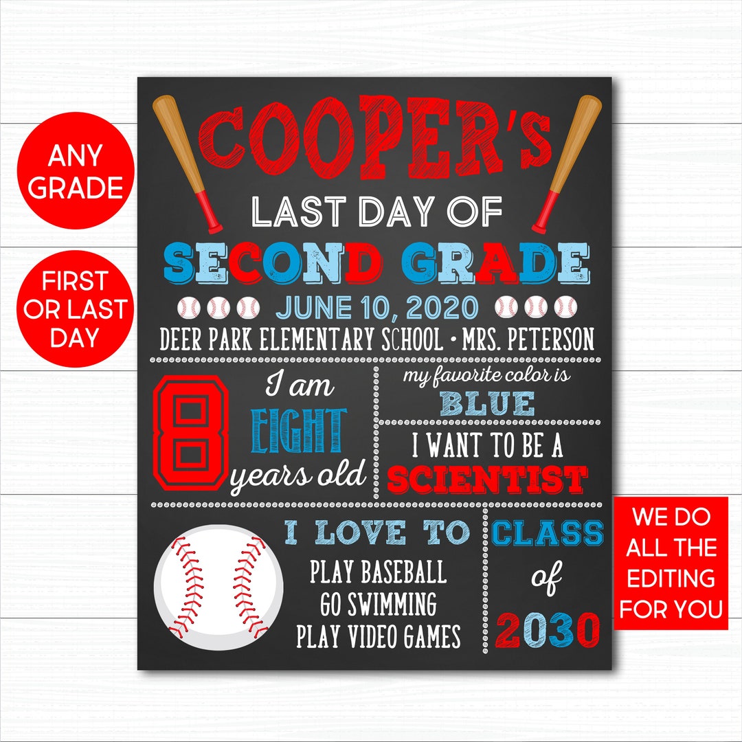 Last Day of School Sign PRINTABLE, Baseball Last Day of School Sign ...