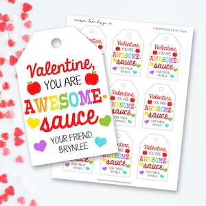 Awesome-sauce Valentine's Day Tag, Apple Valentine's Tag, Colorful ...