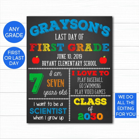 Last Day of School Sign PRINTABLE Boy Last Day of School - Etsy