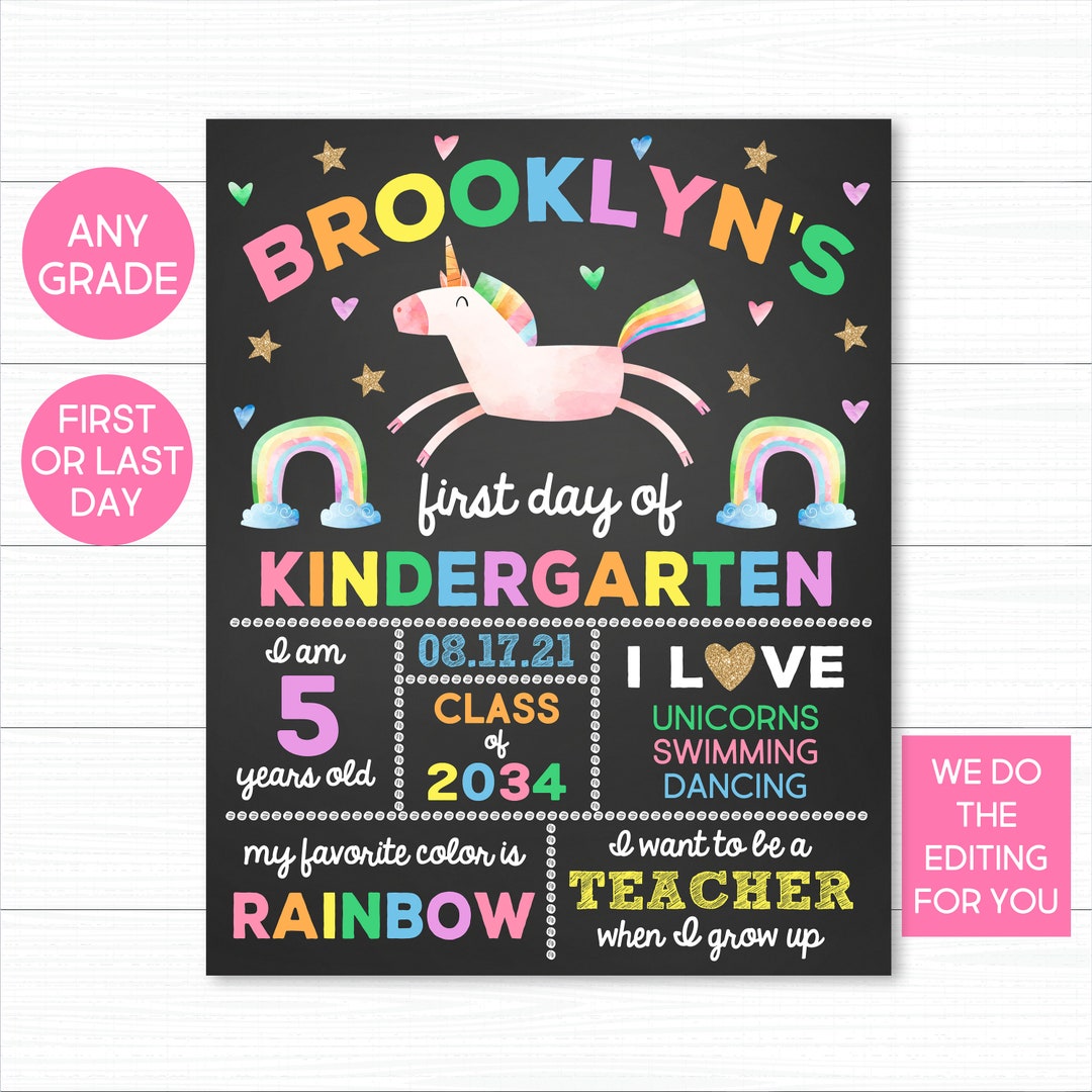 Unicorn First Day of School Sign: Chalkboard Photo Prop (printable) - Etsy