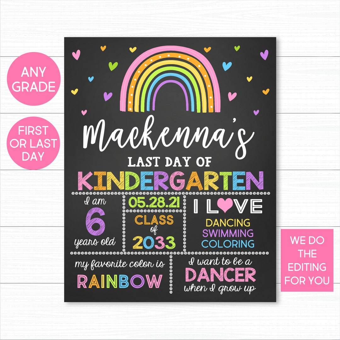 Last Day of School Sign PRINTABLE, Rainbow Last Day of School Sign ...