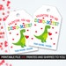 Dinosaur Valentine's Day Tag, Dino-mite Valentine, Dinosaur Printable ...