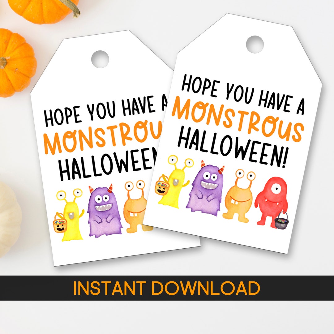 Monster Halloween Treat Tags, Printable Favor Tags (digital Download ...
