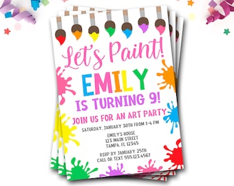 Paint Splatter Birthday Invitation - Etsy