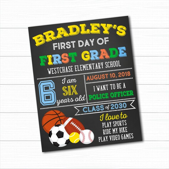Sports First Day Of School Sign Back To School Sign First | Etsy