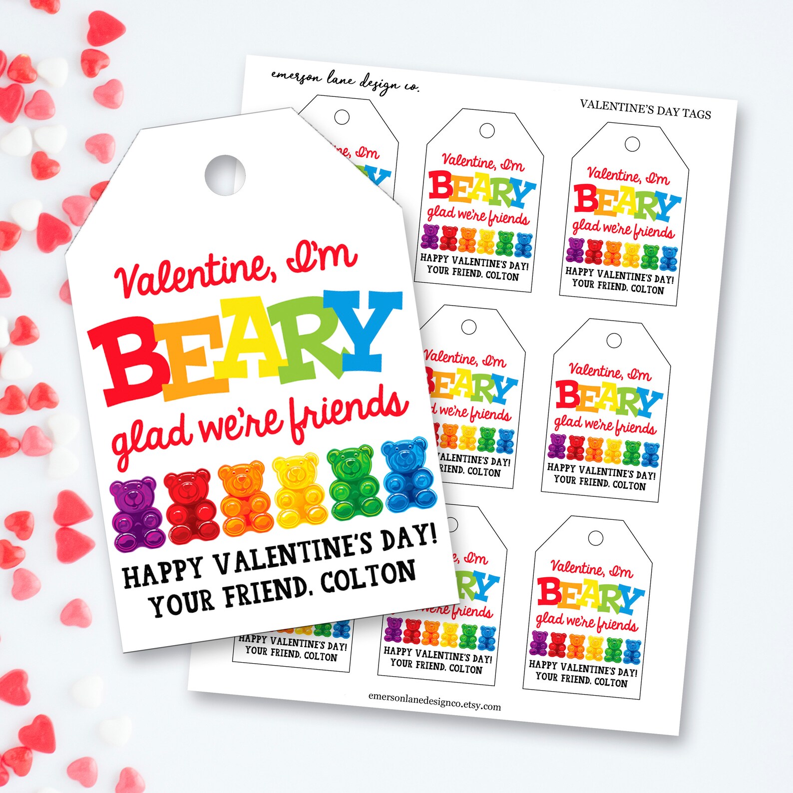 Valentine's Day Tag Gummy Bear Valentine's Tag Bear - Etsy