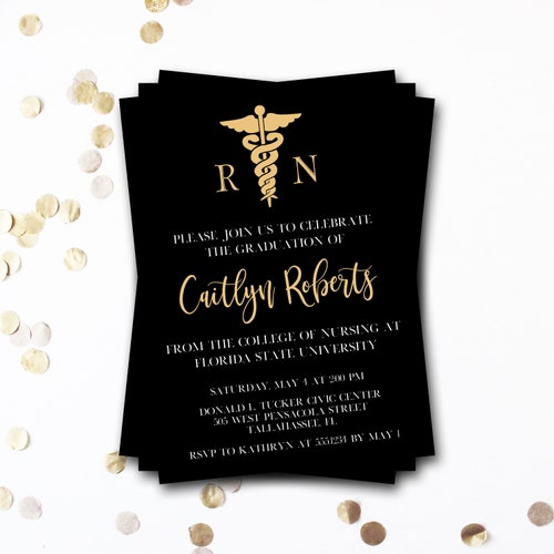 Editable RN Gold Confetti Nursing Graduation Invitation - Etsy