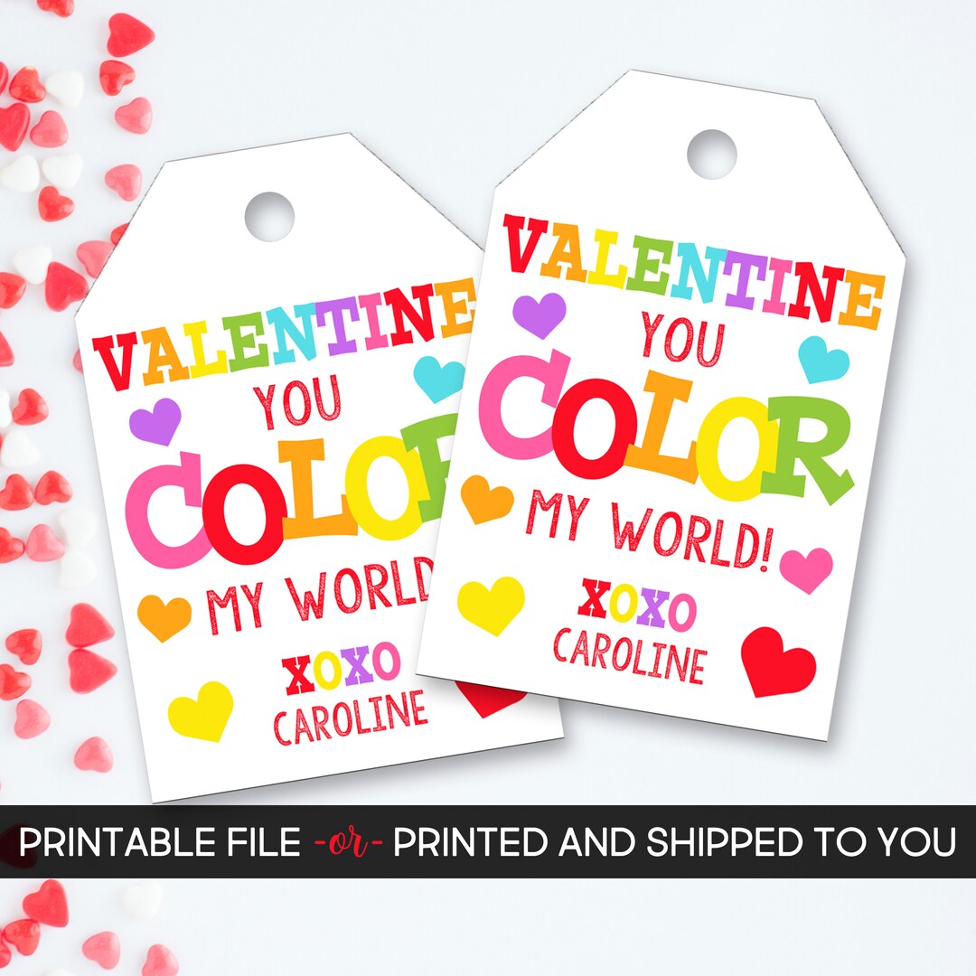 Crayon Valentine's Day Tag, Rainbow Valentine's Tag, Colorful Valentine ...