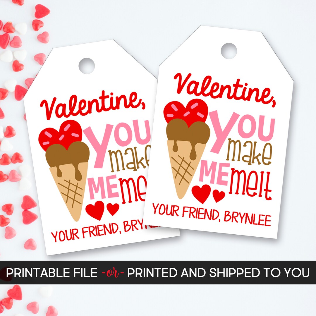 Valentine's Day Tag, Ice Cream Valentine's Tag, Heart Valentine's Tags ...