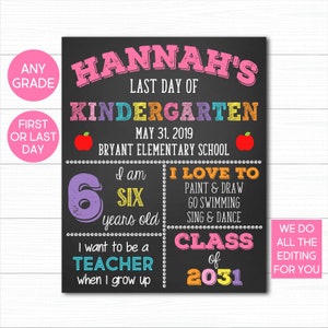 Last Day of School Sign PRINTABLE, Girl Last Day of School Sign, Last ...