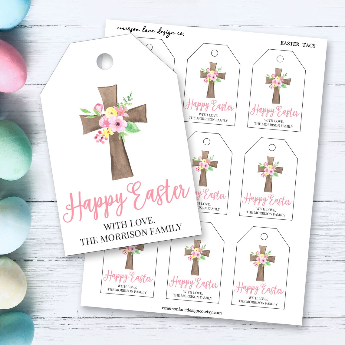Easter Tags Printable Easter Tags Easter Cross Tags Floral - Etsy