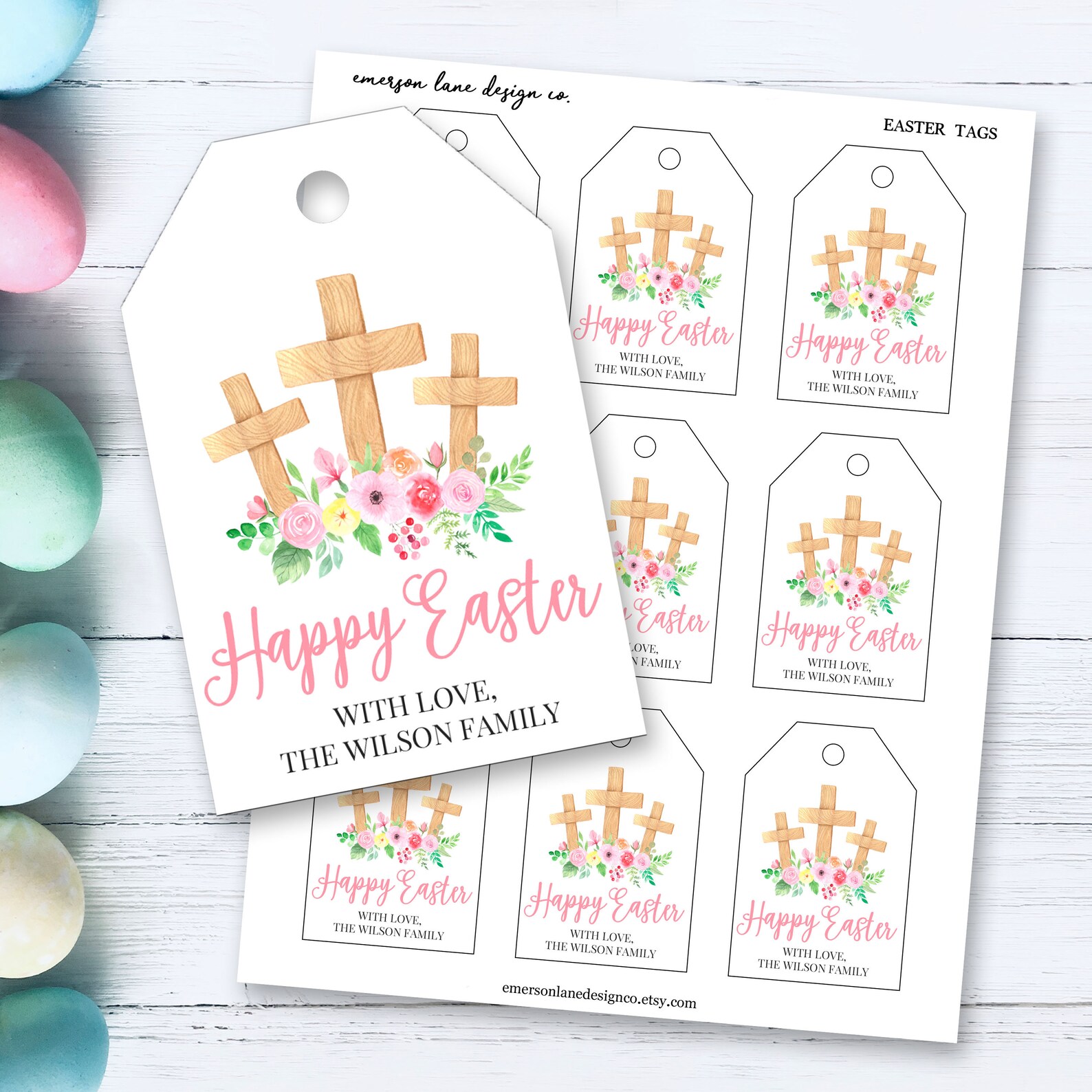 Easter Tags Printable Easter Tags Easter Cross Tags Floral - Etsy