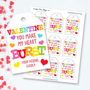 Colorful Valentine's Day Tag, Heart Burst Valentine's Tag, Rainbow ...