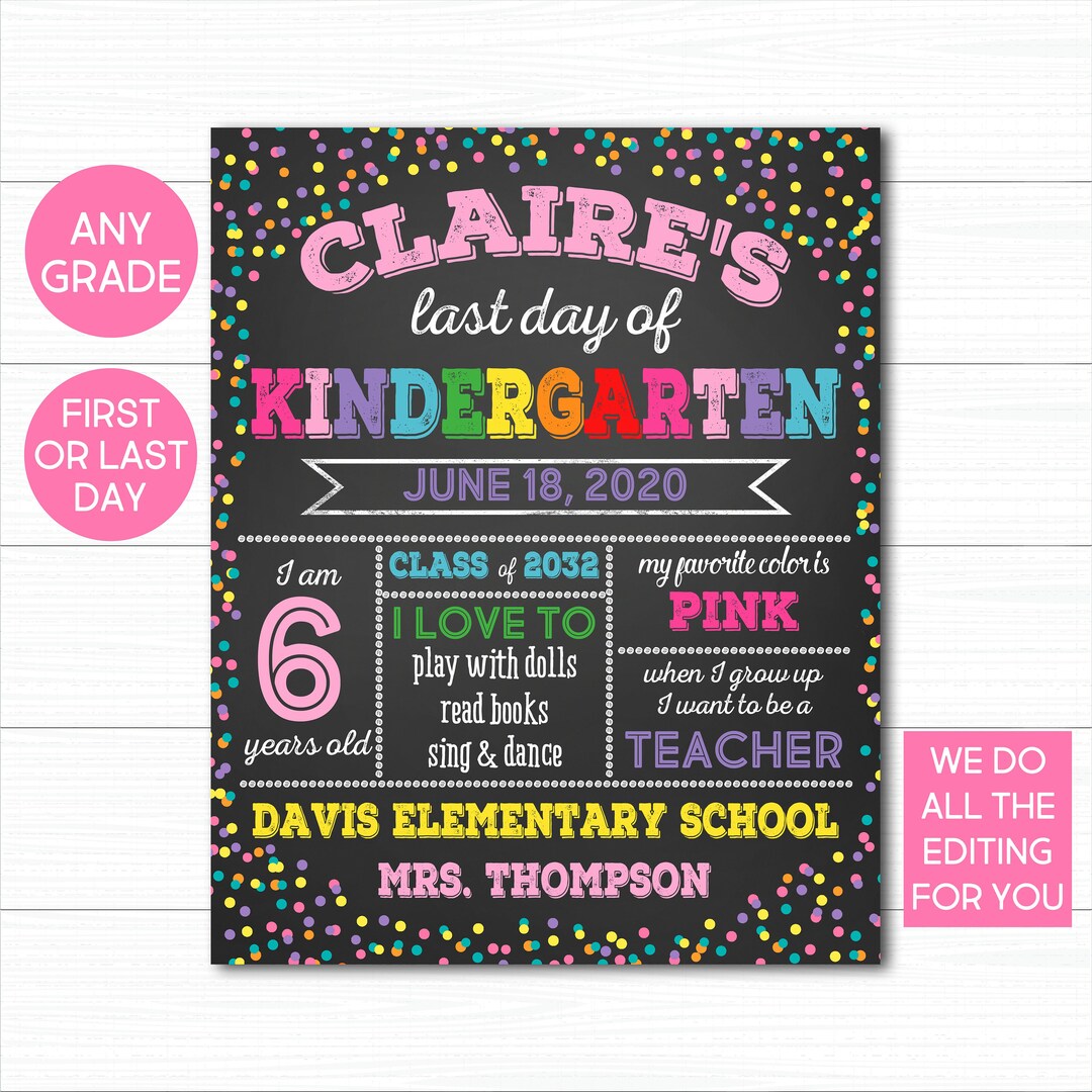 Last Day of School Sign PRINTABLE, Girl Last Day of School Sign, Last ...