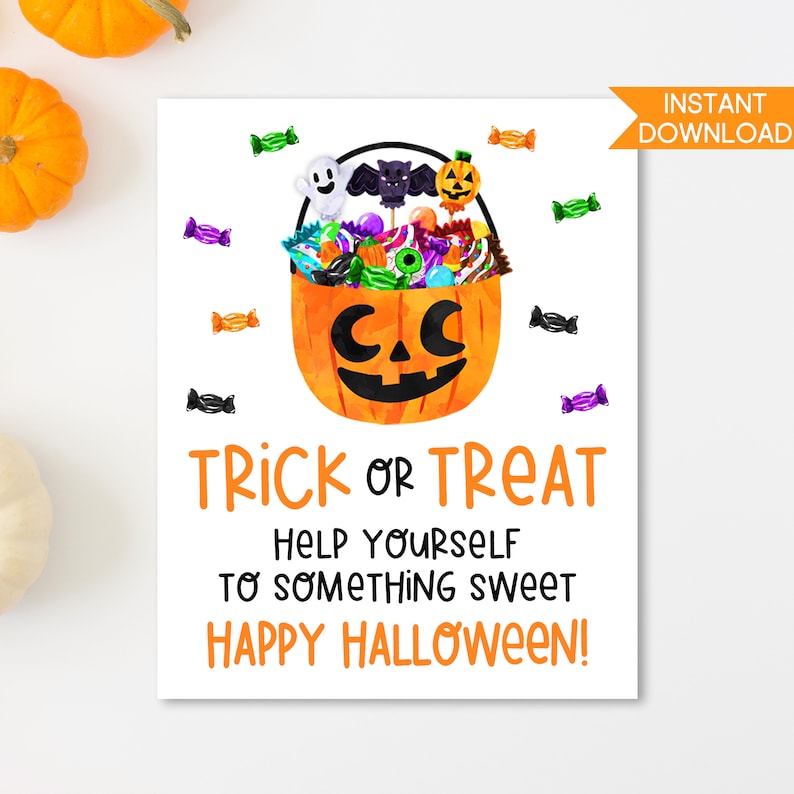 Halloween Trick or Treat Sign, Halloween Candy Sign, Printable Trick or ...