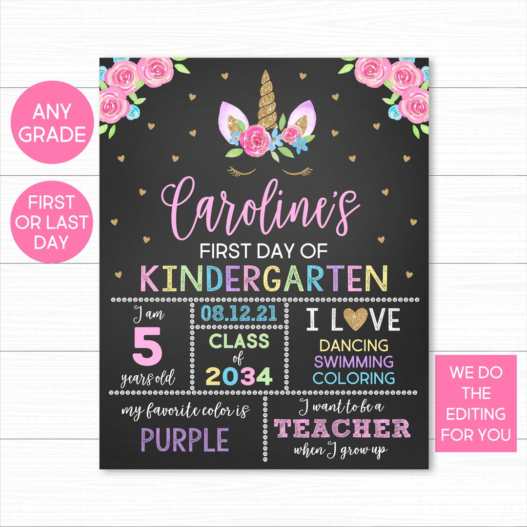 Unicorn First Day of School Sign, Girl First Day of School Sign, Back ...