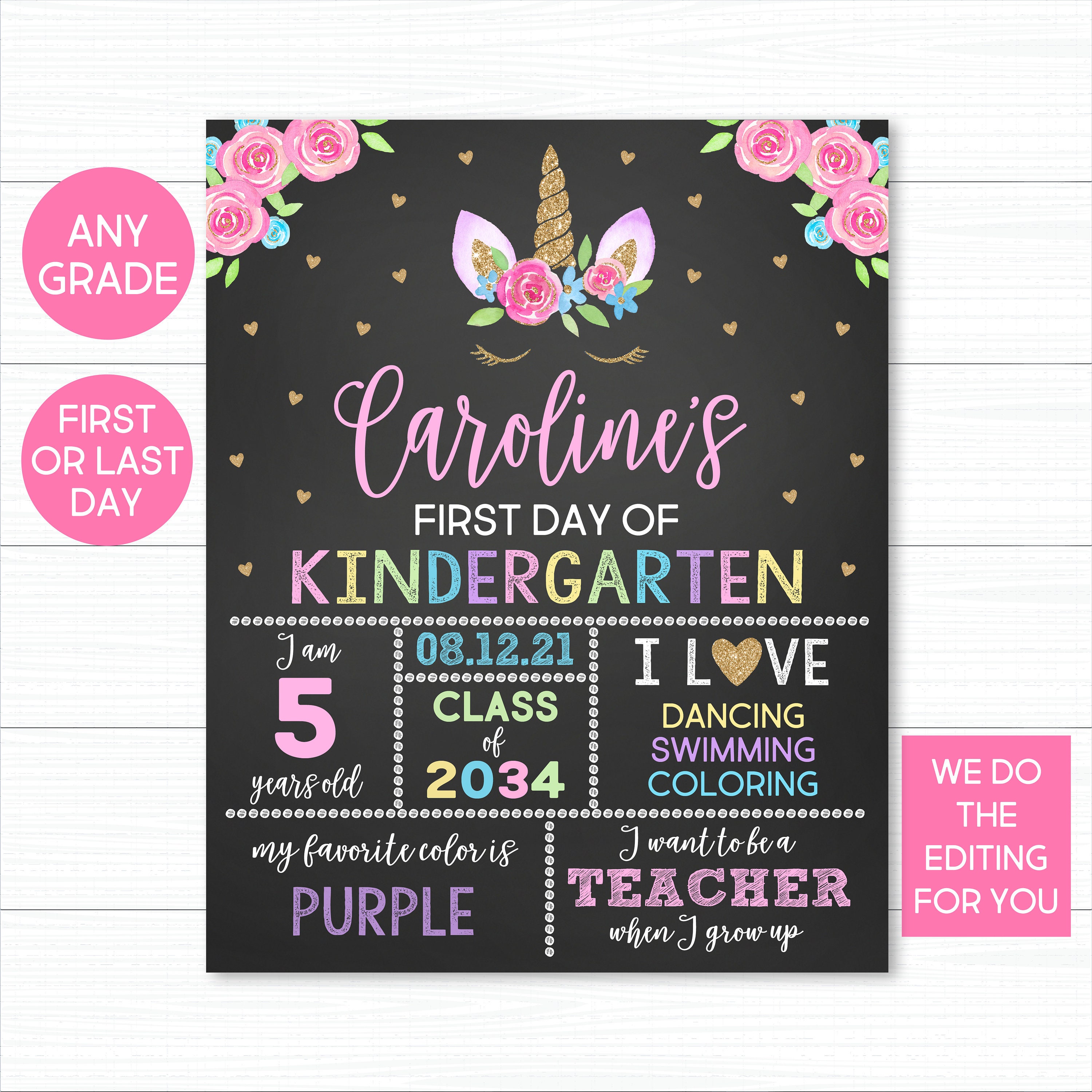 Unicorn First Day of School Sign, Girl First Day of School Sign, Back ...