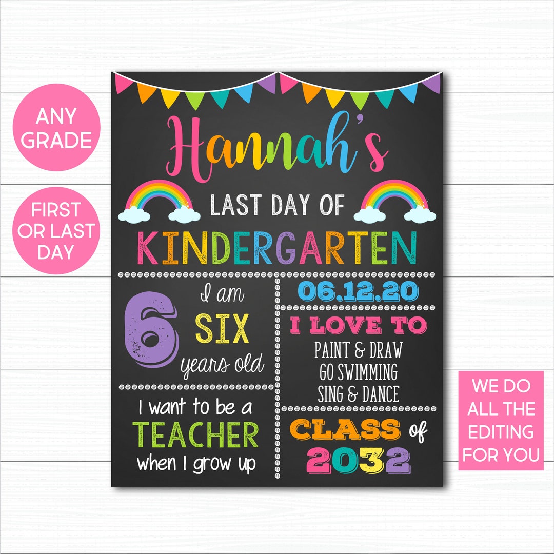 Last Day of School Sign PRINTABLE, Rainbow Last Day of School Sign ...