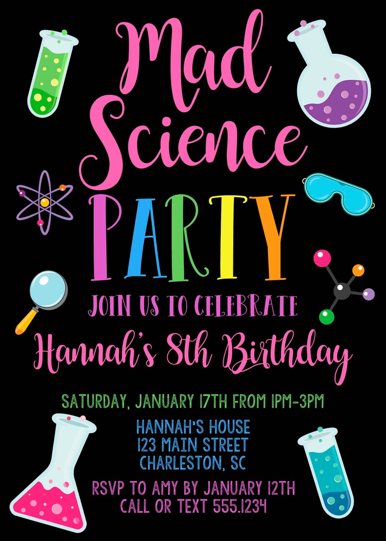 Science Birthday Invitation Mad Science Party Invitation Mad - Etsy