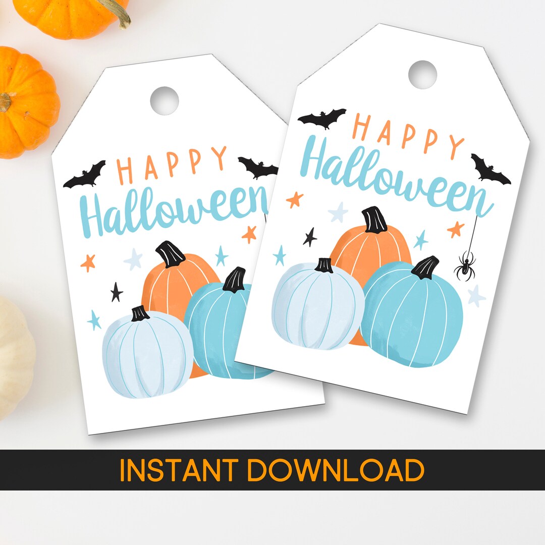 Printable Halloween Favor Tags, Pumpkin, Bats (instant Download) - Etsy