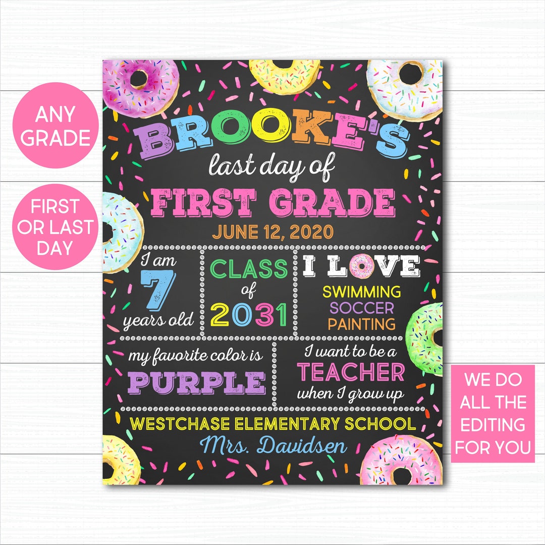 Donut Last Day of School Sign PRINTABLE (digital JPG File) - Etsy