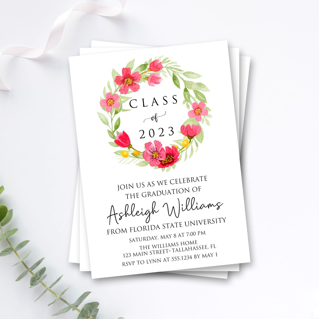 Graduation Invitation Floral Graduation Invitation Class of - Etsy