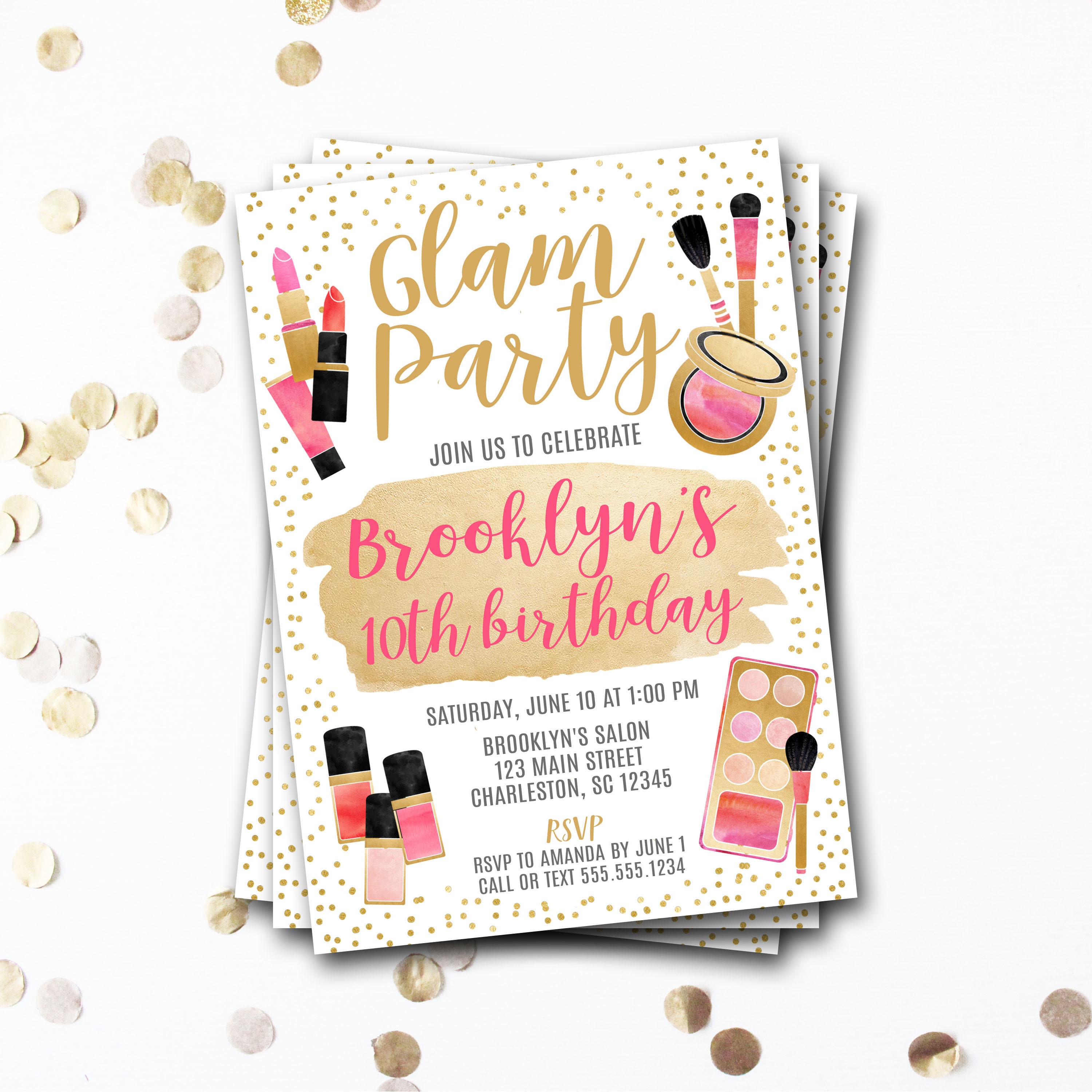 Glam Birthday Invitation, Glam Party Invitation, Glam Day, Spa Party ...