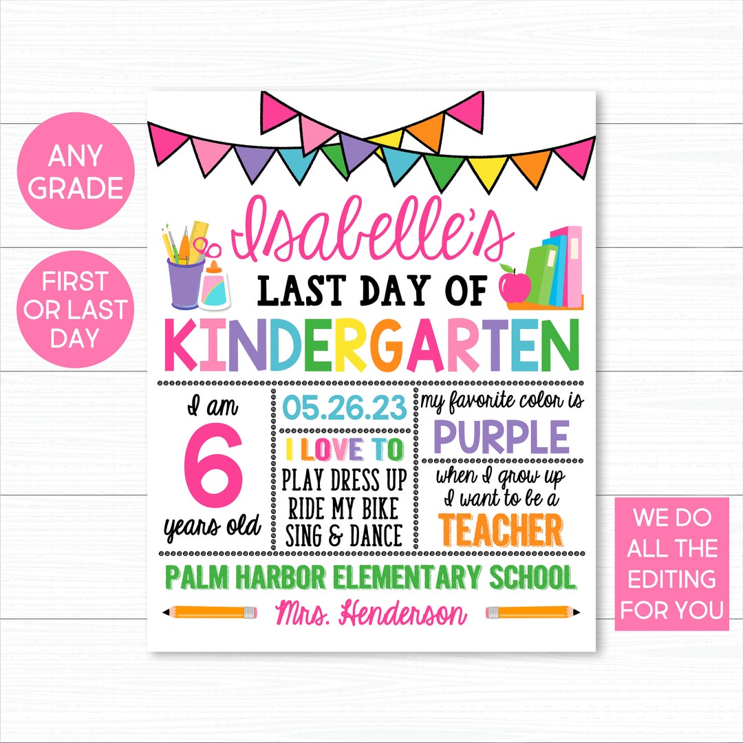 Last Day of School Sign PRINTABLE, Girl Last Day of School Sign ...