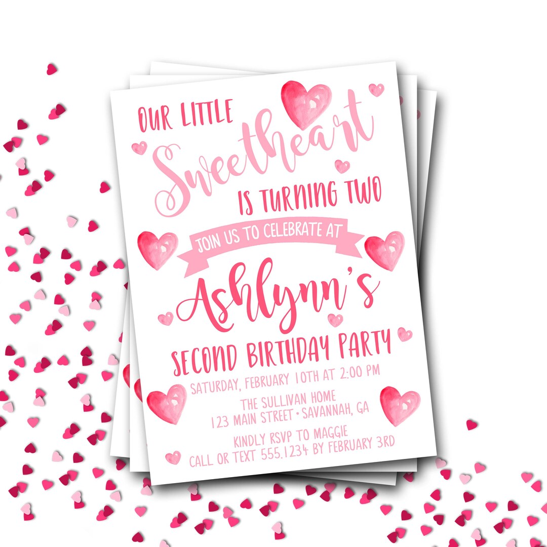 Sweetheart Birthday Invitation, Valentine Invitation, Heart Birthday ...