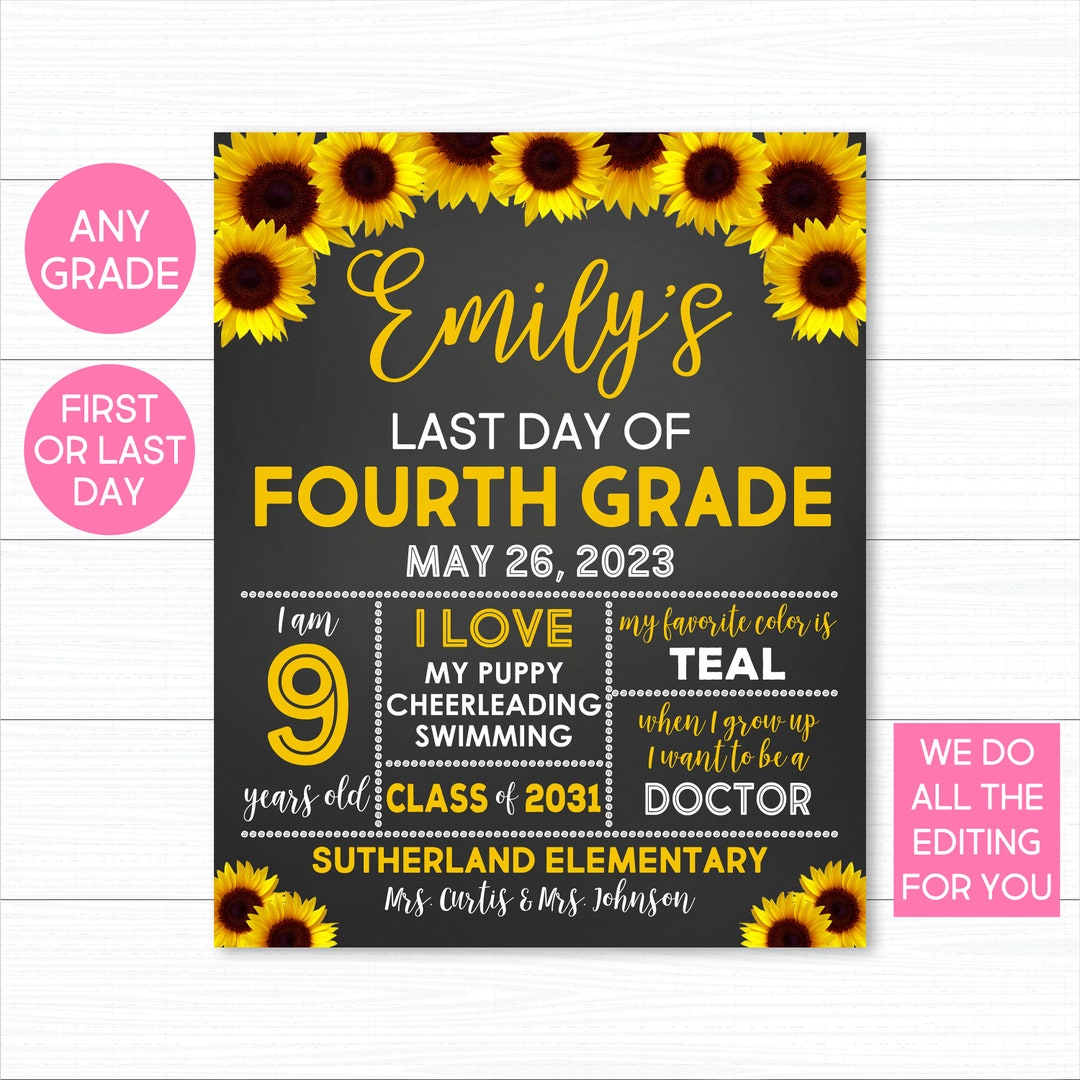 Last Day of School Sign PRINTABLE, Girl Last Day of School Sign, Last ...