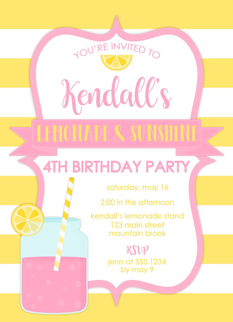 Lemonade Birthday Invitation Pink Lemonade Birthday | Etsy