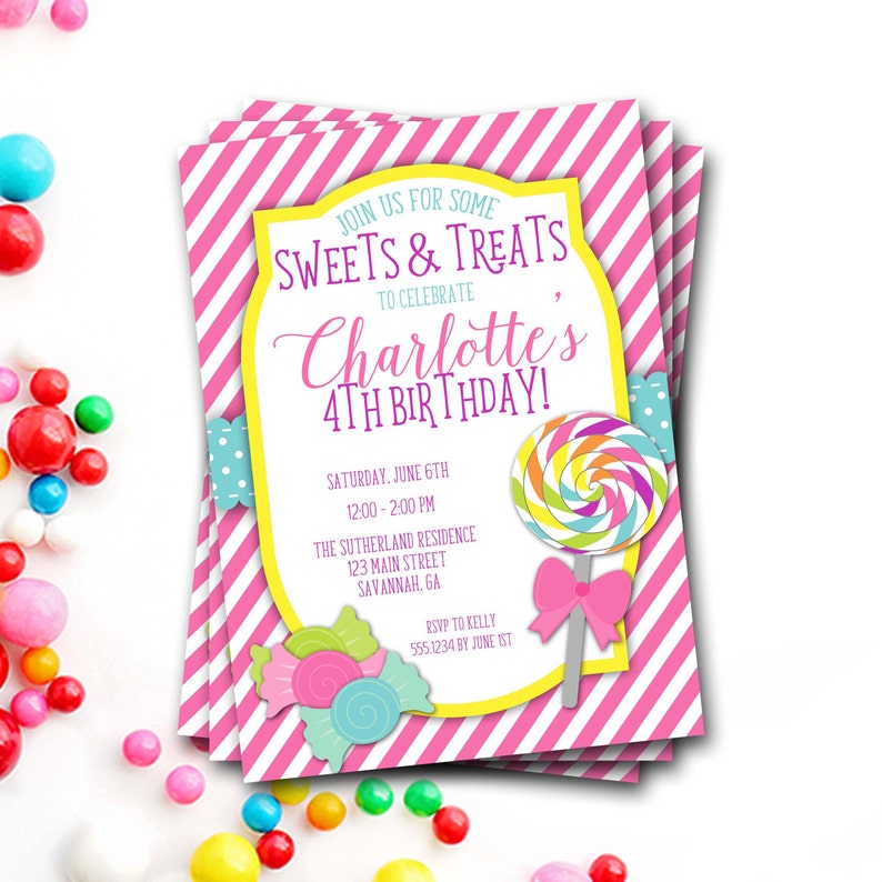 Candy Birthday Invitation Lollipop Birthday Invitation Candy - Etsy