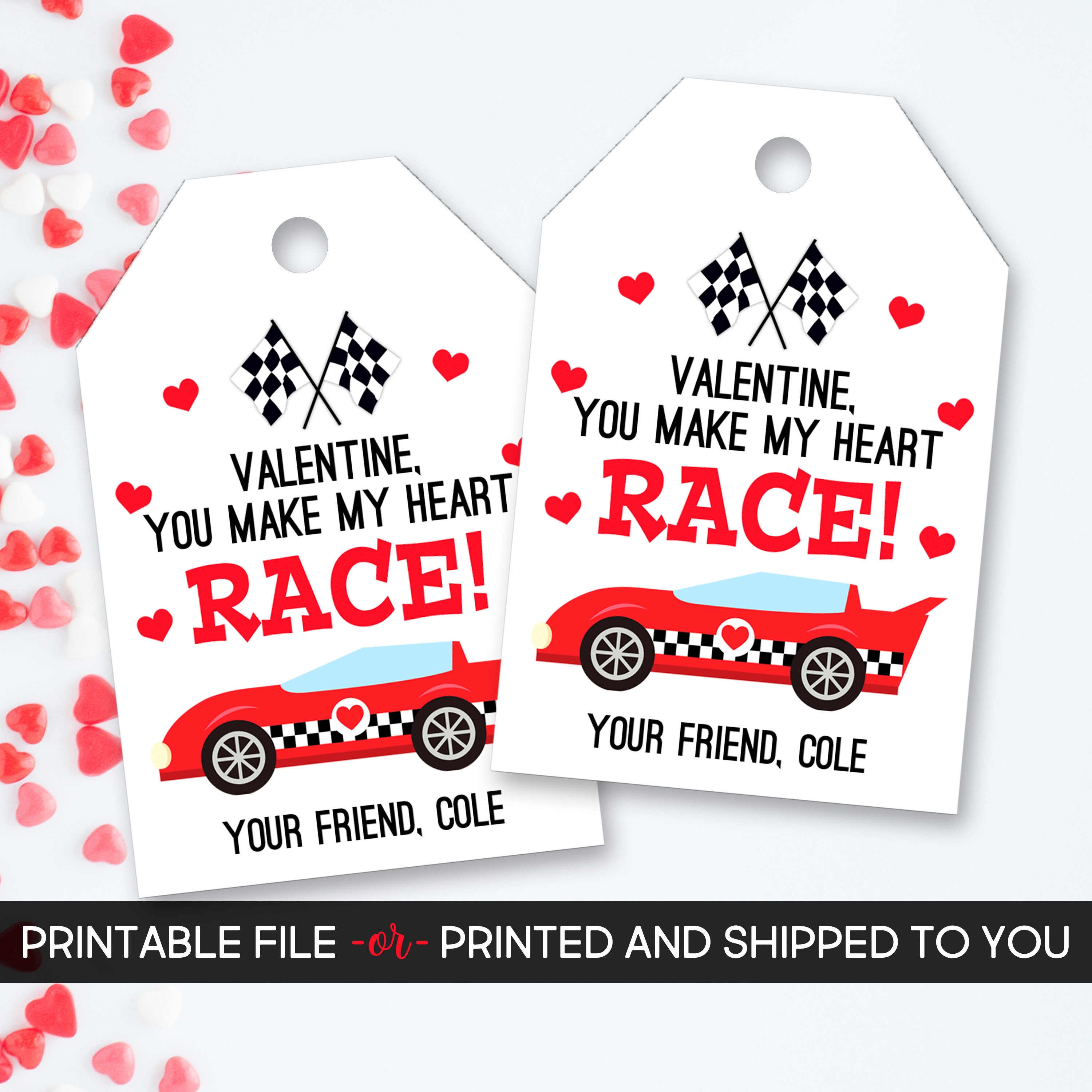 Racecar Valentine's Day Tag, Race Car Valentines Tag, Car Tags ...