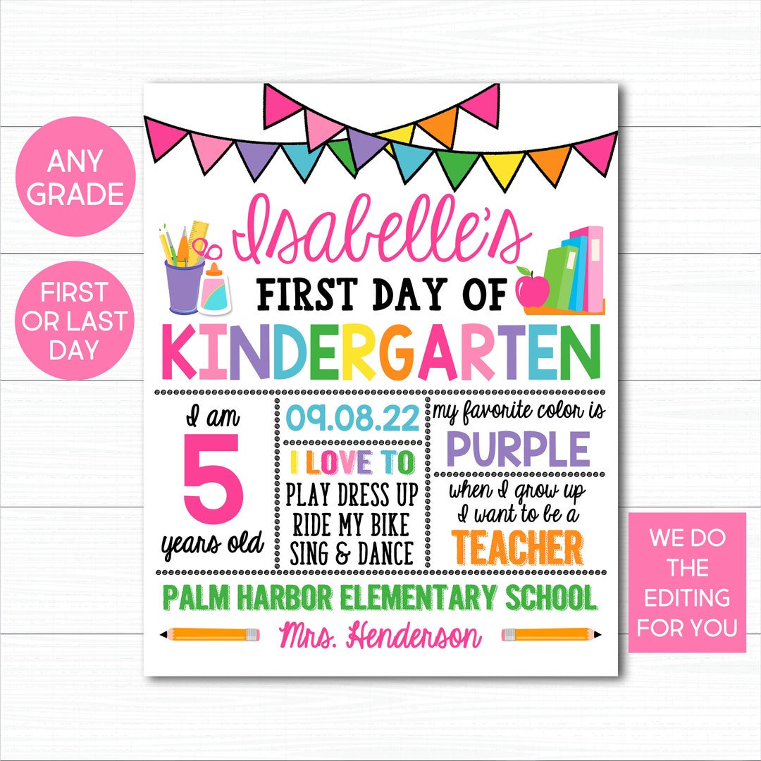 Girl's First Day of School Sign: Rainbow Chalkboard (printable Digital ...