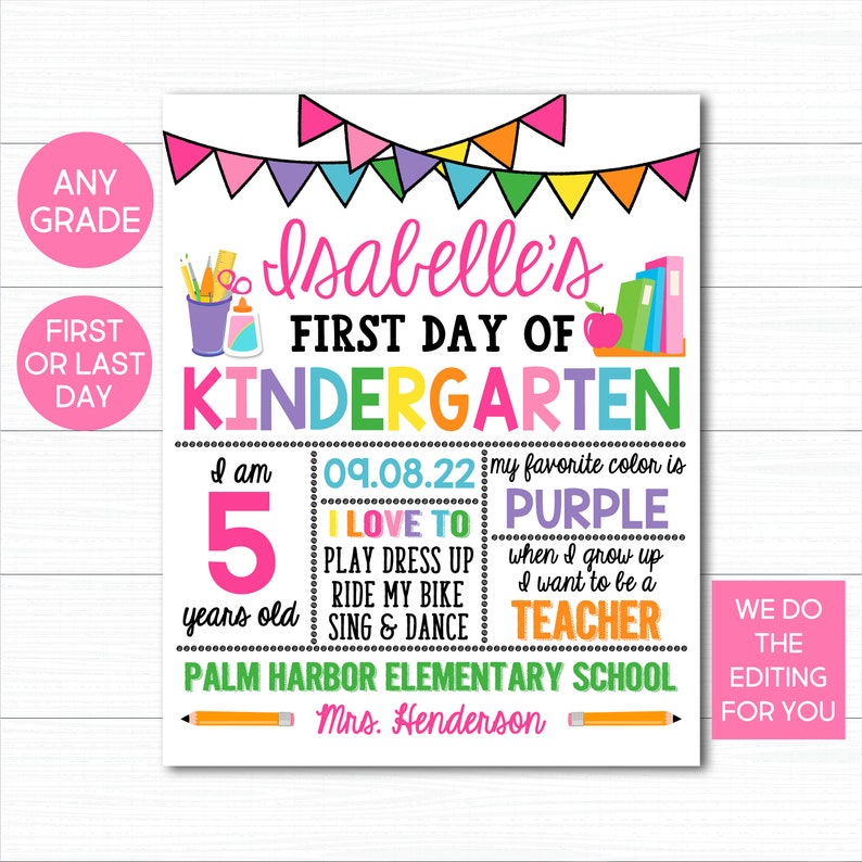 Girl's First Day of School Sign: Rainbow Chalkboard (printable Digital ...