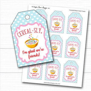 Cereal Valentine's Day Tag, Cereal Valentine's Tag, Cereal-sly ...
