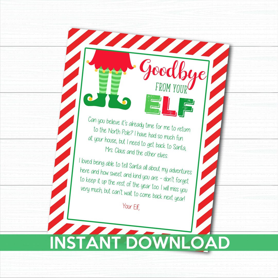 PRINTABLE Elf Goodbye Letter, Instant Download Elf Letter, Elf Letter ...