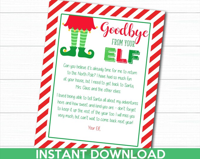 PRINTABLE Elf Goodbye Letter, Instant Download Elf Letter, Elf Letter ...