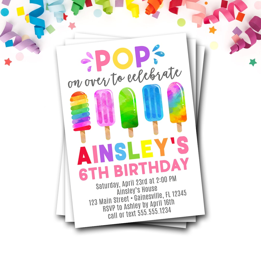 Popsicle Birthday Invitation, Popsicle Birthday Party, Pool Party ...