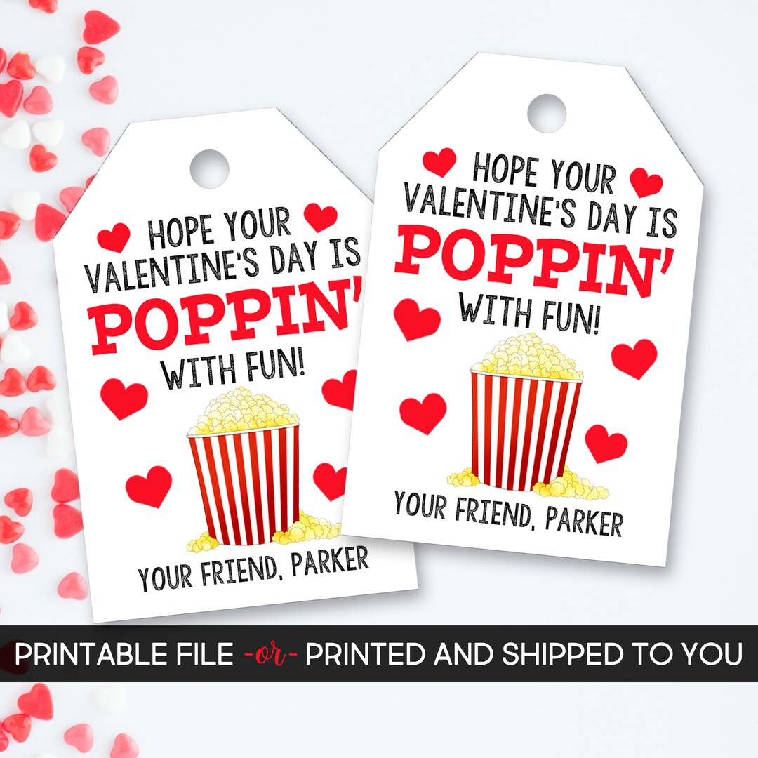 Popcorn Valentine's Day Tag, Popcorn Valentine's Tag, Poppin Valentine ...